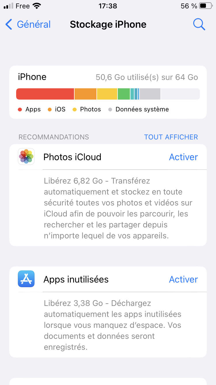 espace de stockage sur votre iPhone - esimport